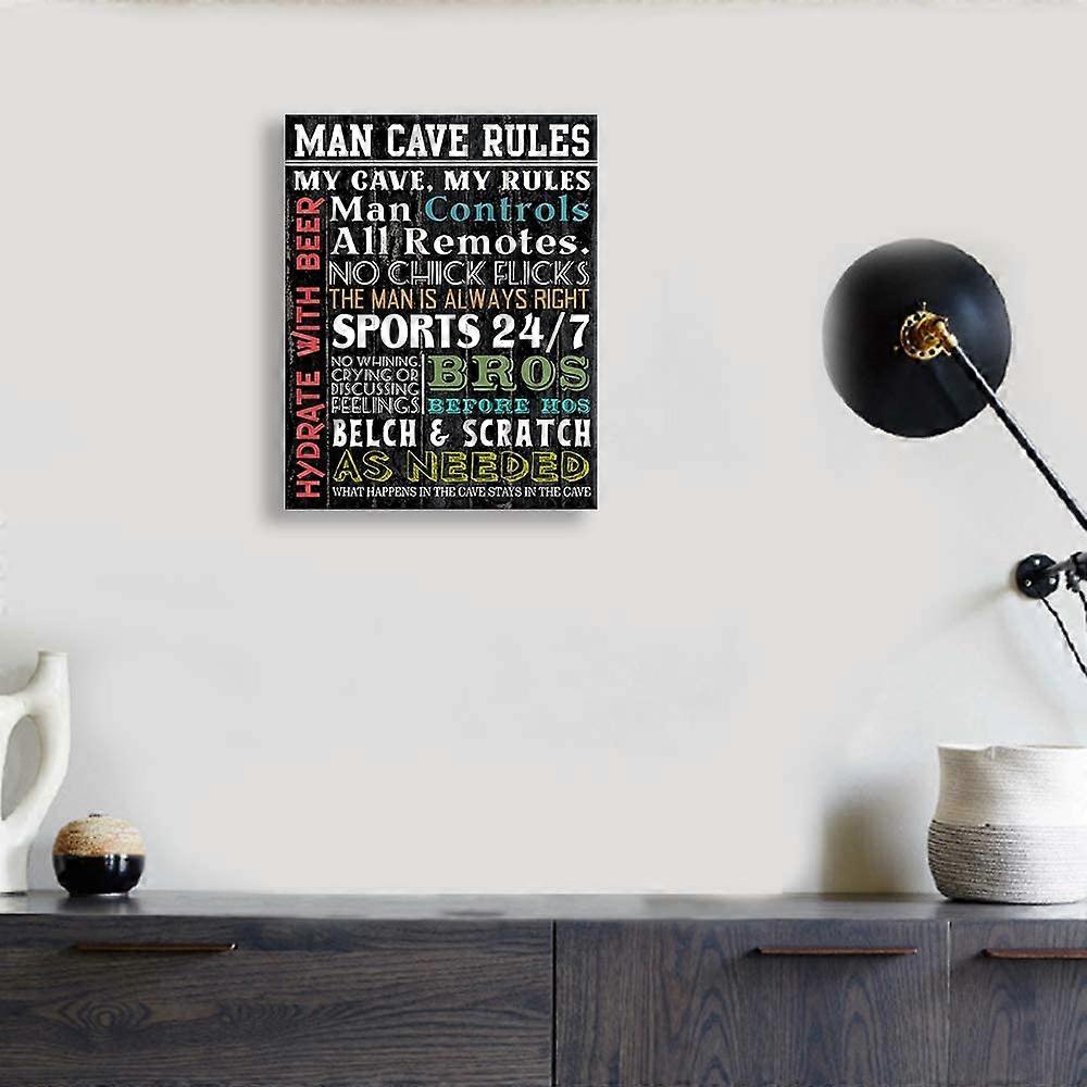 Man Cave Rules Canvas Wall Art Signs Funny Rustic Prints Signs Framed ...