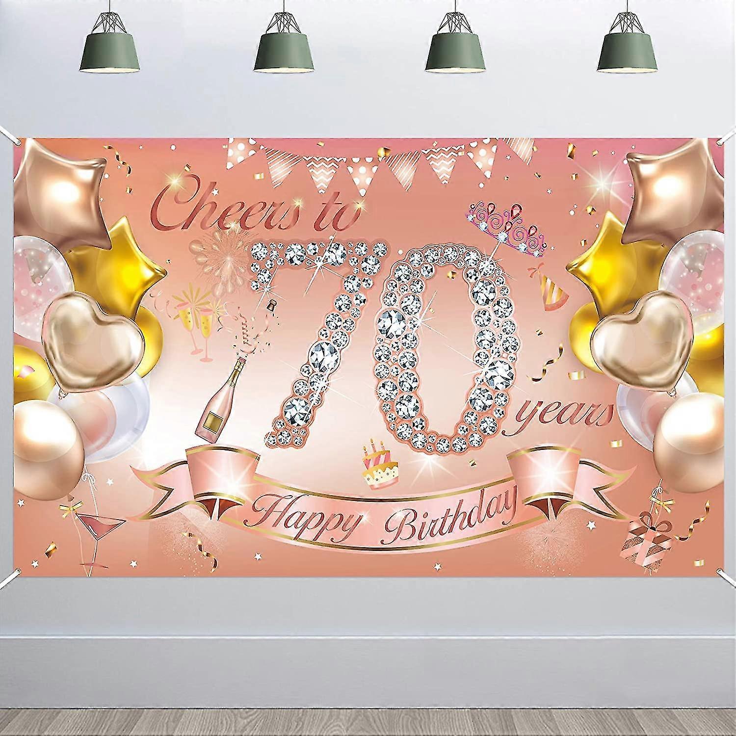 Shuaige Woman 70th Birthday Party Decoration Rose Gold, Fabric Banner ...