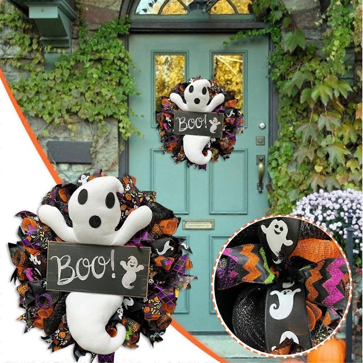 Halloween Boo Ghost Wreath for Front Door HalloweenParty Supplies Wall ...