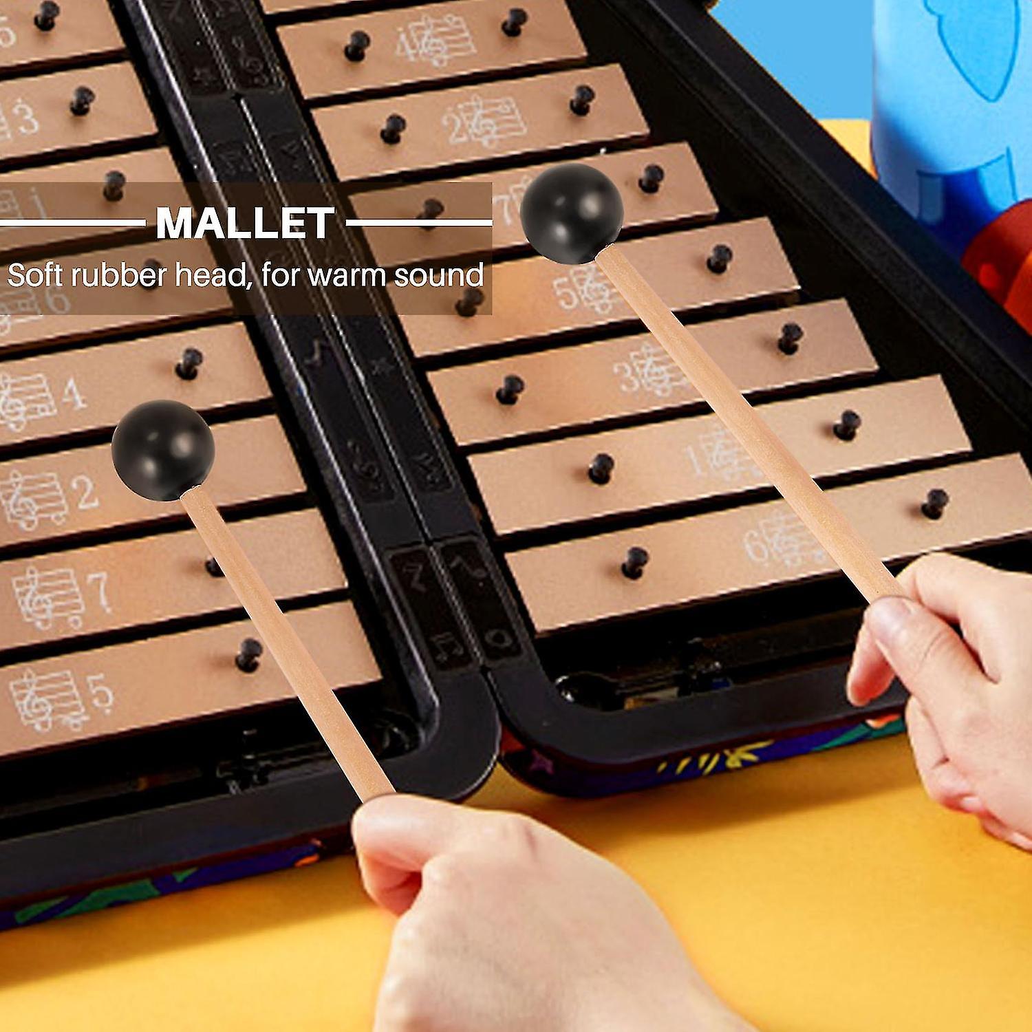 2pcs Soft Rubber Head Sticks Wood Handle Mallets for Glockenspiel ...