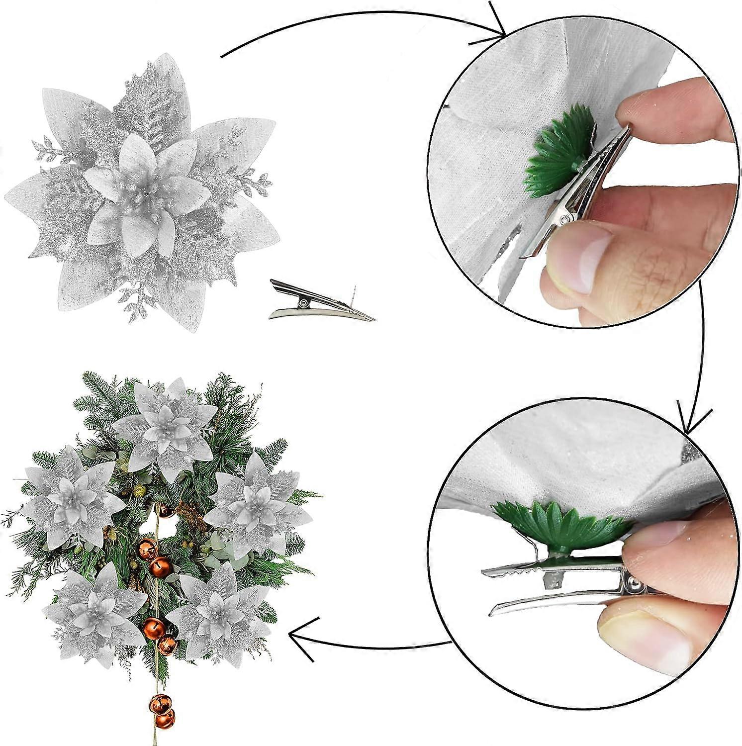 20 stykker juleblomst til tre med klips, glitter kunstige juleblomster ...