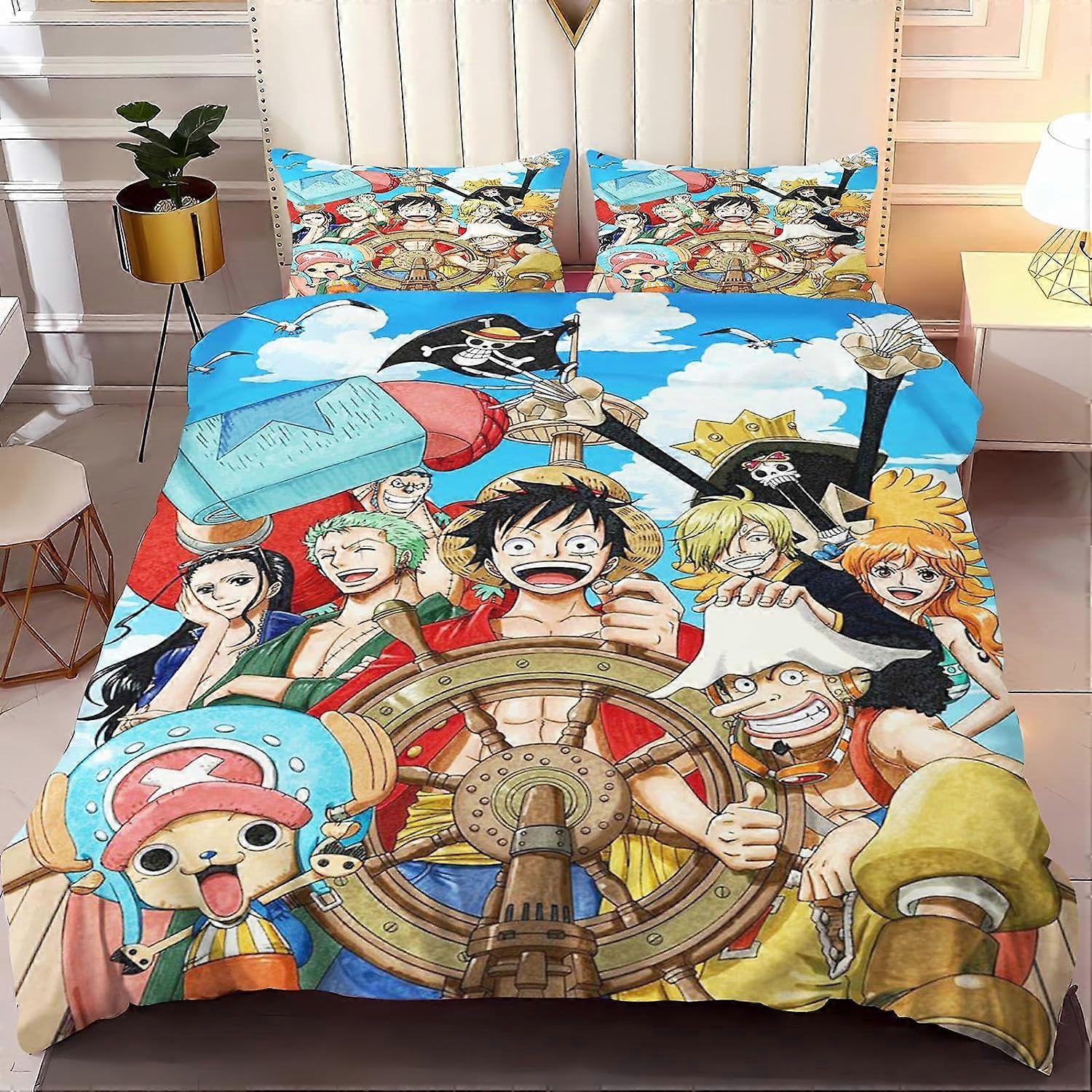 One Piece Anime Bedding Set Luffy Zoro Bedding Set for Teens Cartoon ...