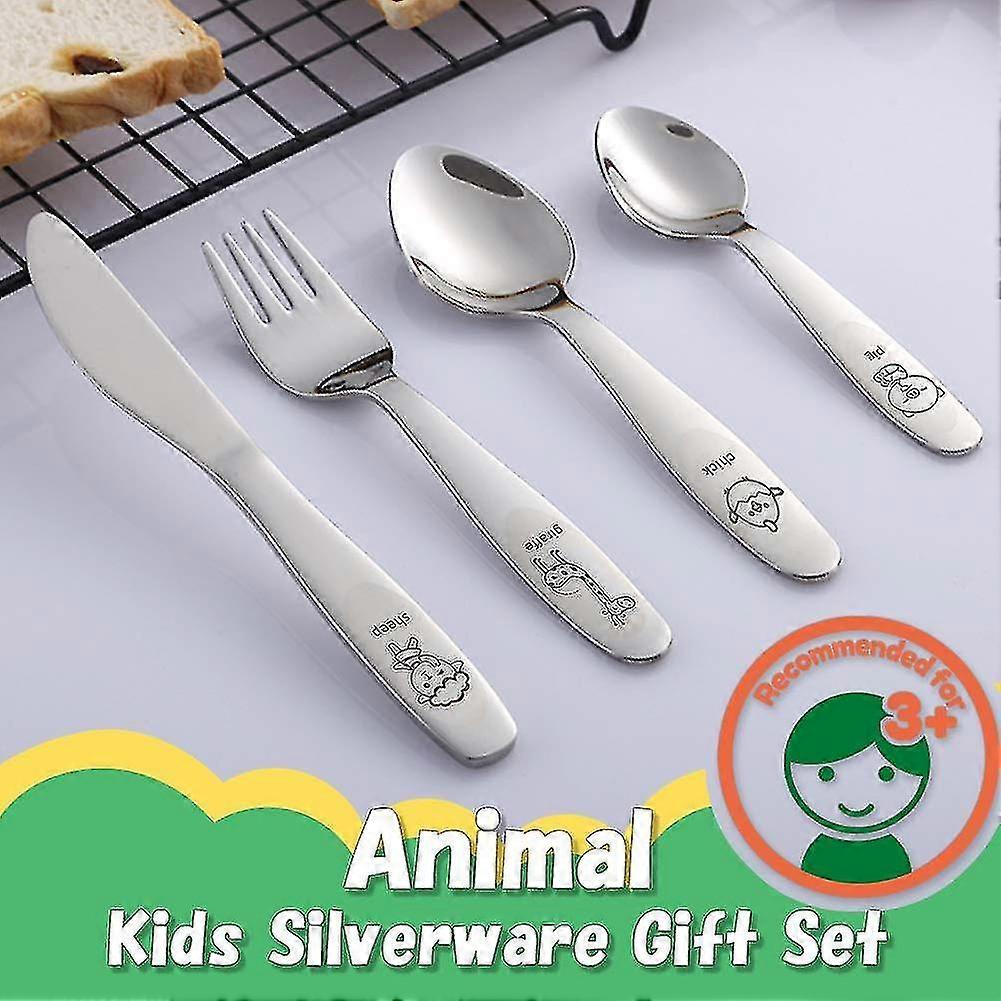 Kids Silverware Set Toddler Utensils 18/8 Stainless Steel 4pcs Fork Spoon And Knife Cutlery ...