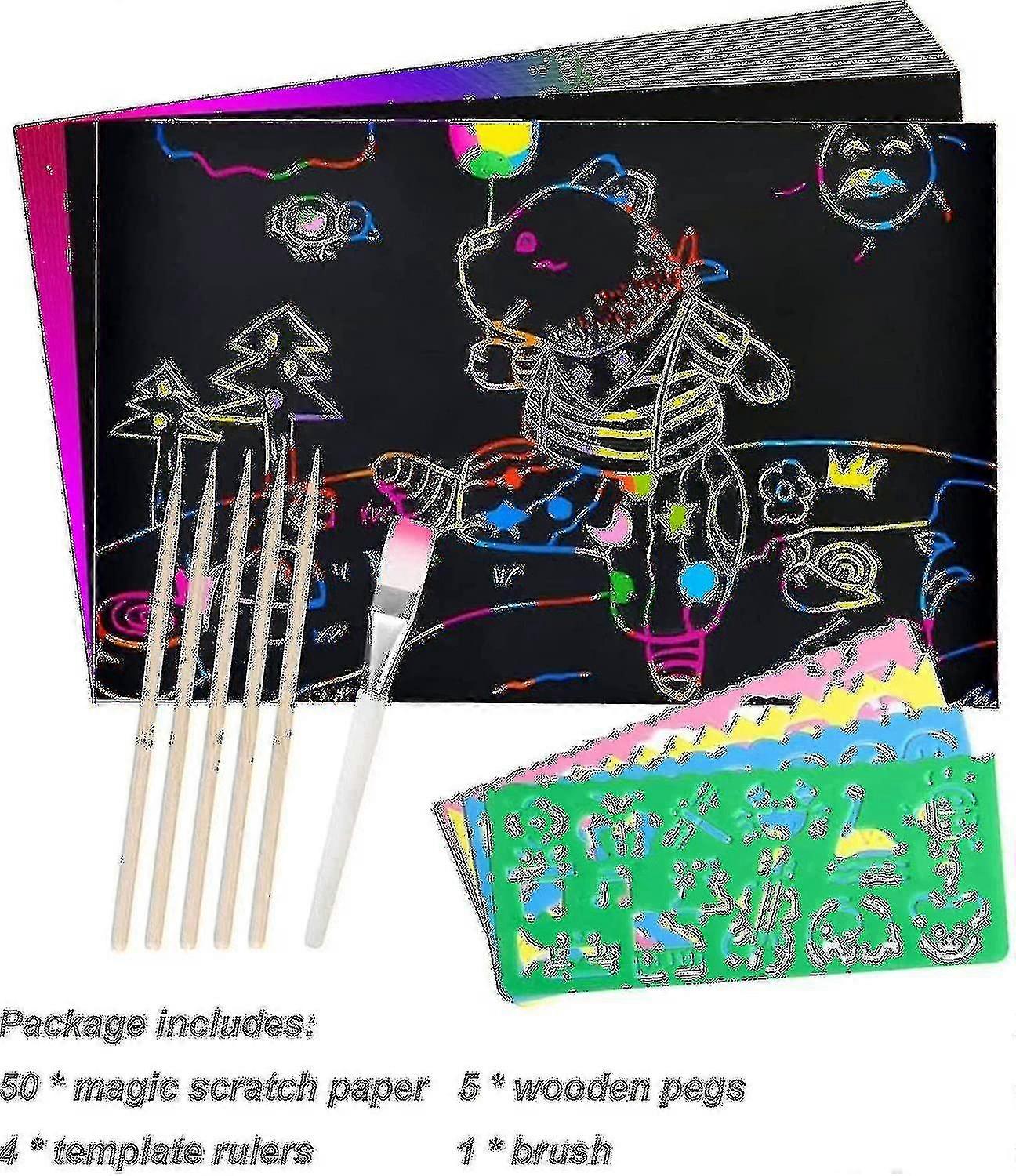 100 Pcs Scratch Drawing For Kids Rainbow Scratch Art Paper Scratch Art ...