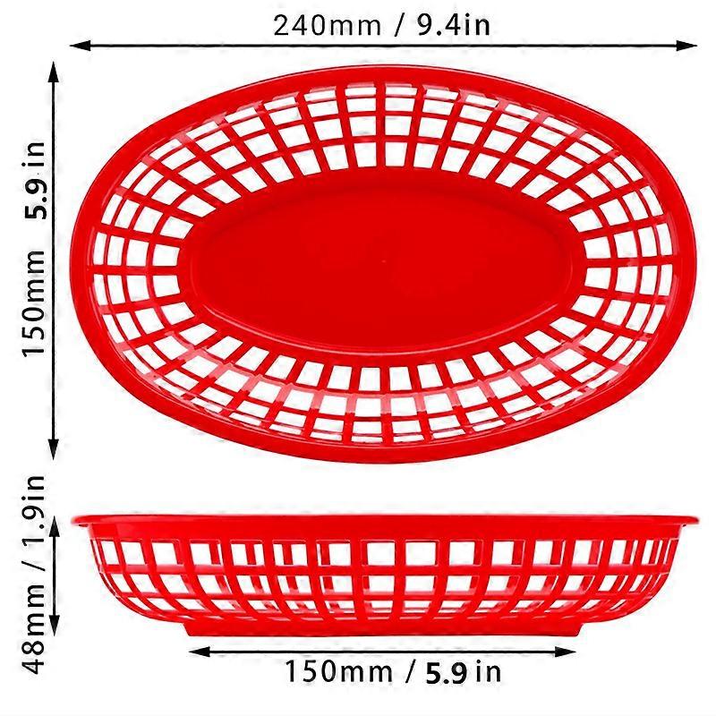 24Pcs Plastic Basket Serving Tray French Fries Basket Oval Fast Food ...