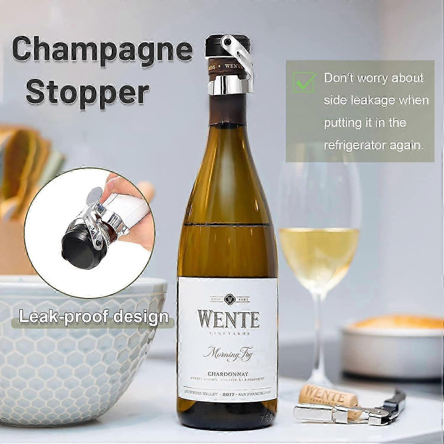 4 Pieces Stainless Steel Champagne Stoppers for Sparkling Wine with ...