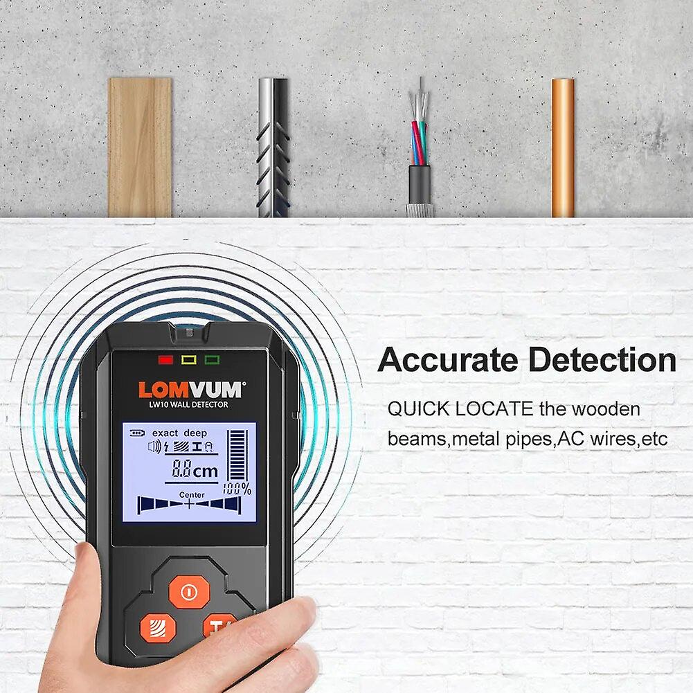 Lomvum Metal Detector Backlit Black Ac Wood Stud Finder Cable Wires ...