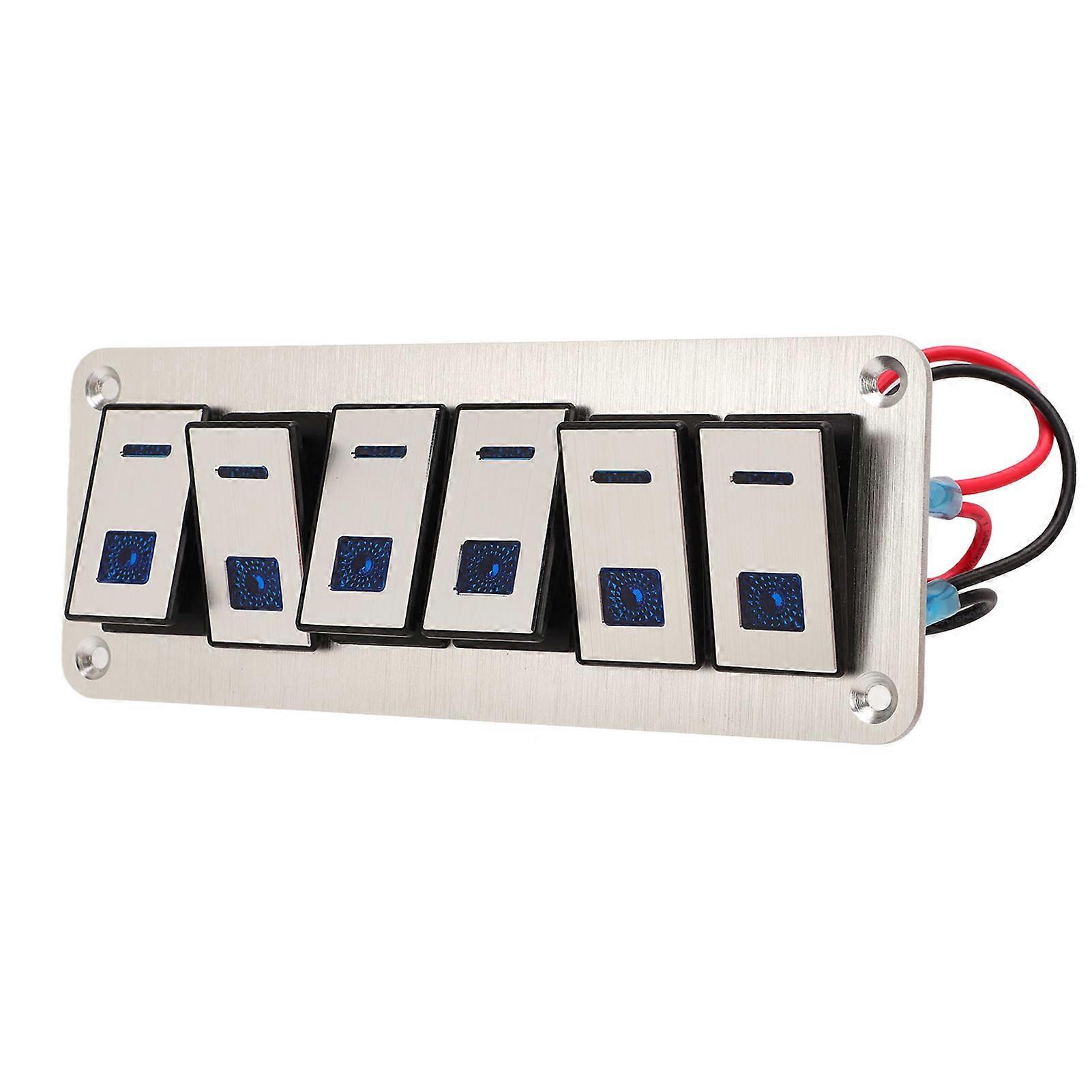 6 Gang Rocker Switch Panel 12V 24V Blue LED Waterproof SPST On Off Pre ...