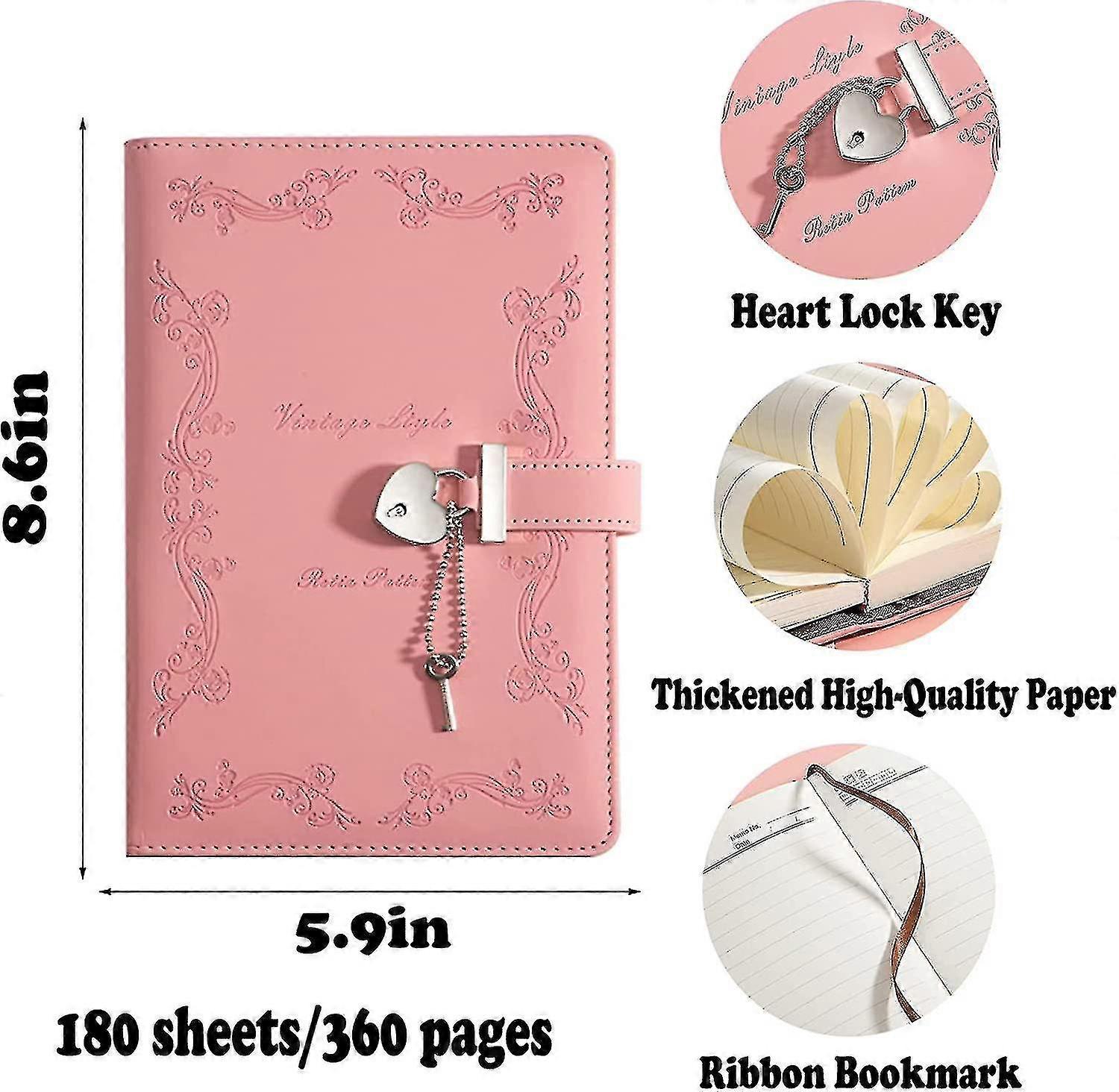 Diary With Lock And Key For Girls Thicken 360 Pages Leather Heart ...
