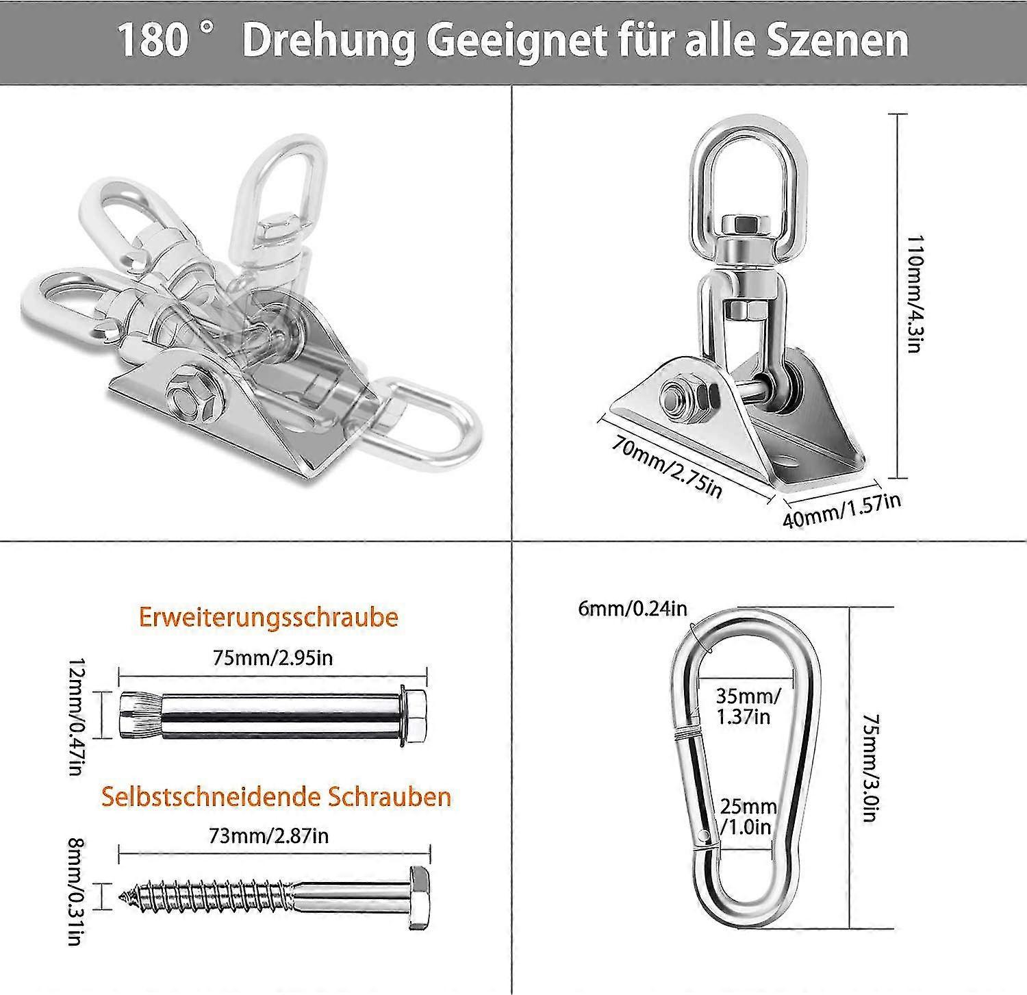 Hook 180 Swing, Stainless Steel Heavy-duty Ceiling Installation Up To ...