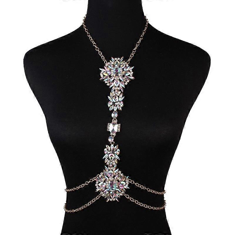 Boho Rhinestone Statement Chest Chain Crystal Necklace Body Chain ...