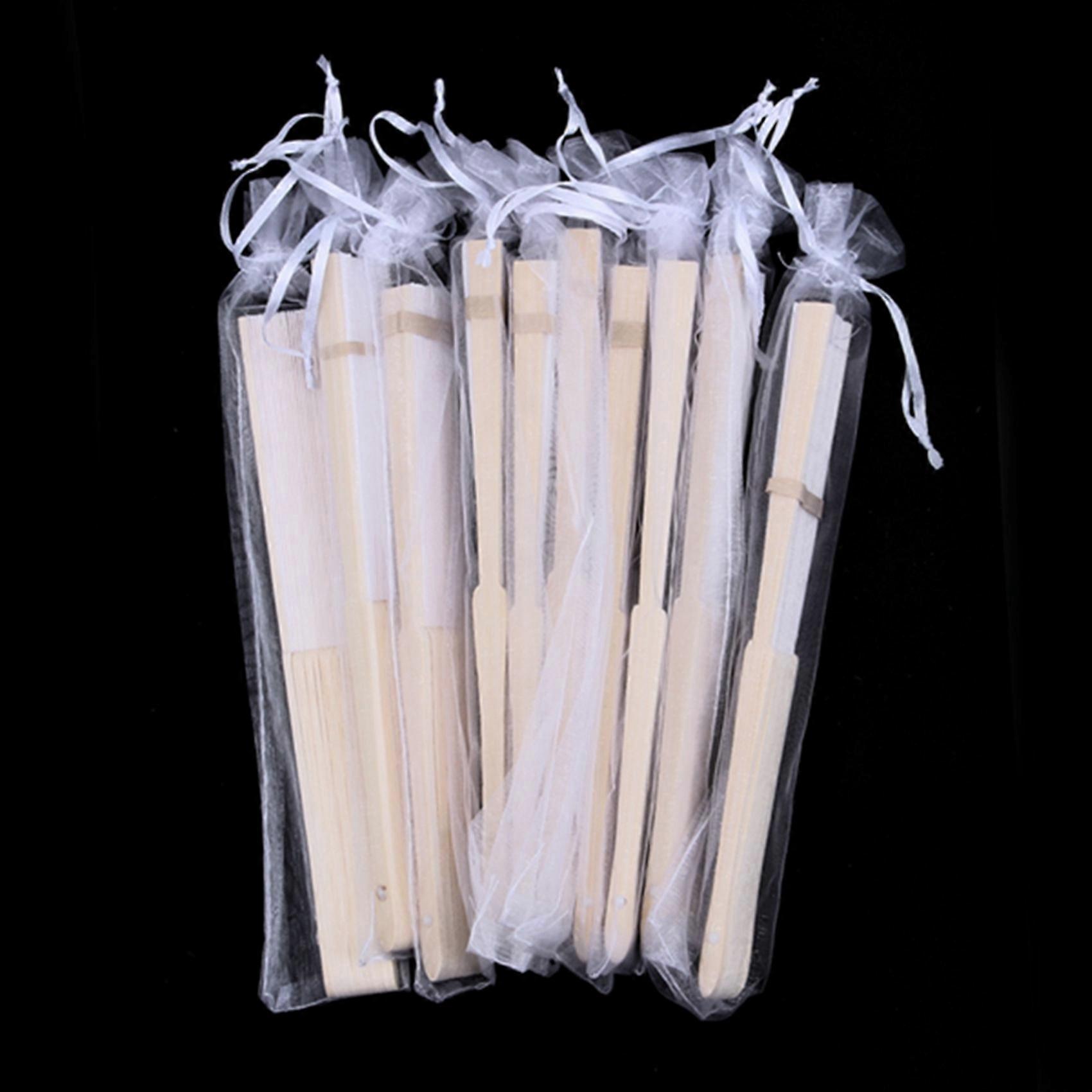 60X Fan in White Silk Fabric + Bamboo with Gift Bag in Muslin for ...