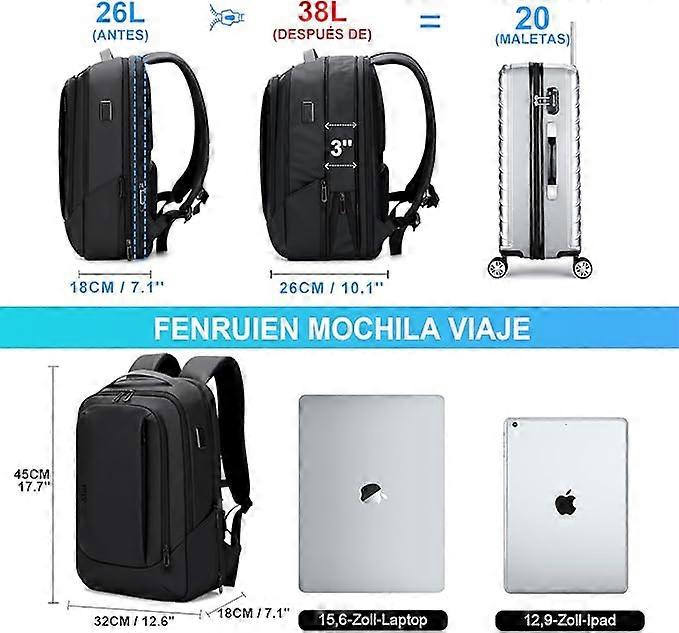 26L-38L Expandable Backpack Men Luggage Carry On Laptop Backpack 15.6 ...