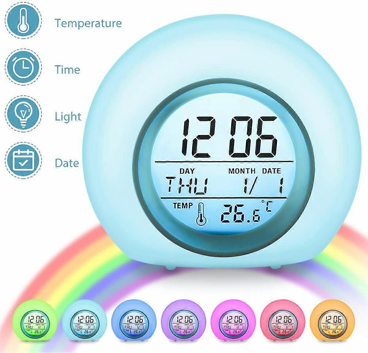 LED children's alarm clock, wake-up alarm clock 7 color change changing ...