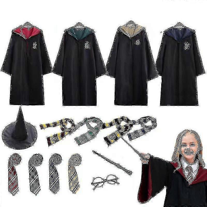 Harry Potter 6pc Set Magic Wizard Fancy Dress Cape Cloak Costume High ...