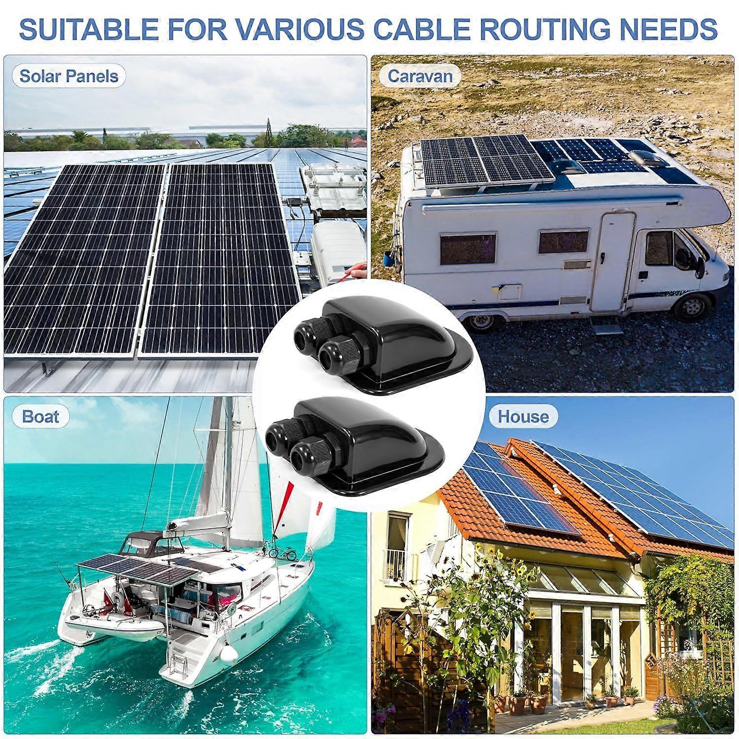 Black 2 Pack Solar Roof Pass-Through Solar Cable Gland, ABS Double ...