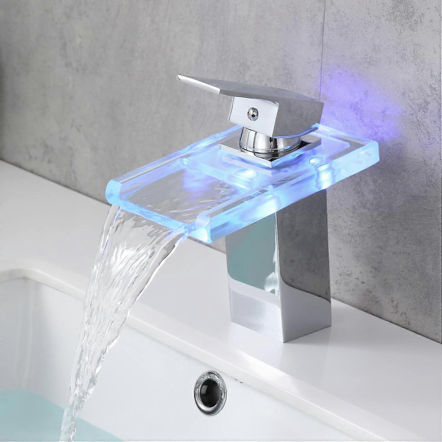 LED waterfall bathroom faucet, bathroom mixer faucet, sink faucet with ...