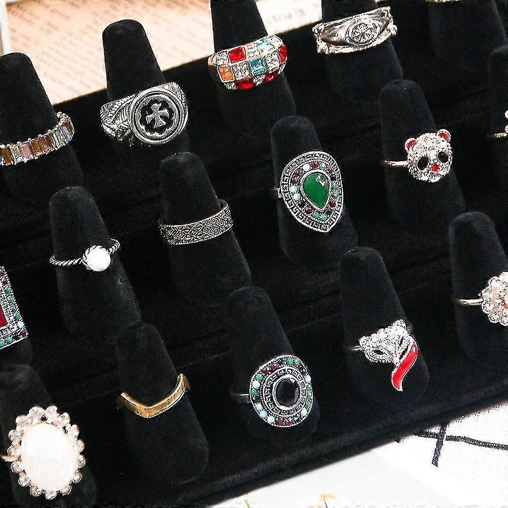 Ring Holder,18 Fingers Ring Display Stand Black Velvet Rings Holder For ...
