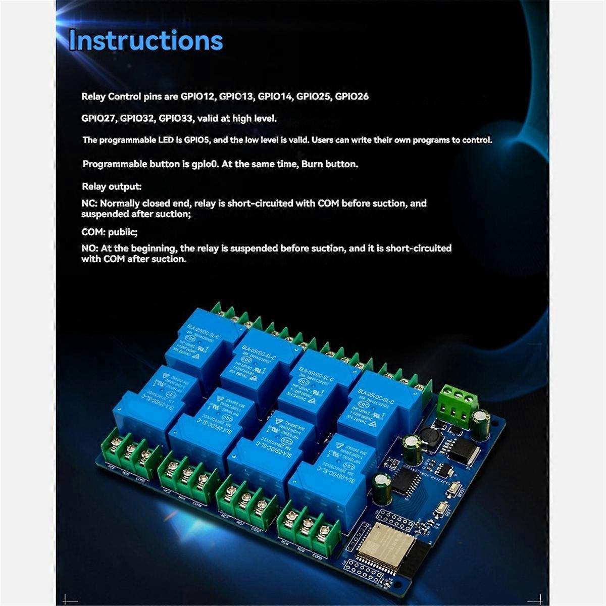 8 Channel Relay Module 30A DC7-28/5V WIFI Bluetooth Relay Module ESP32-WROOM Development Board ...