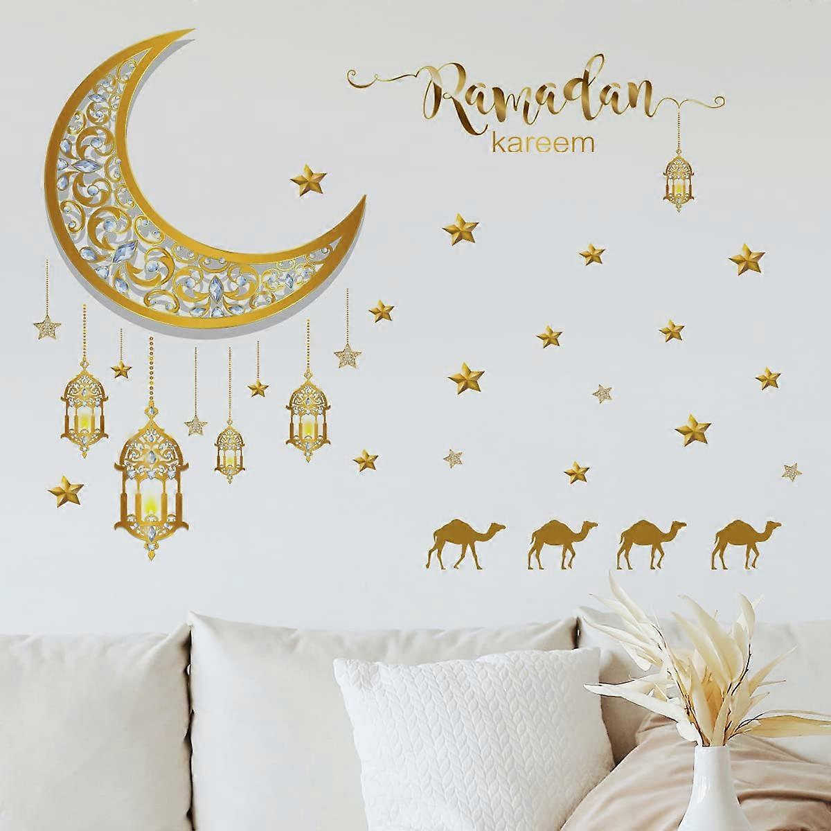 Ramadan Wall Decor Stickers Islamic Eid Mubarak Window Decals Gold ...