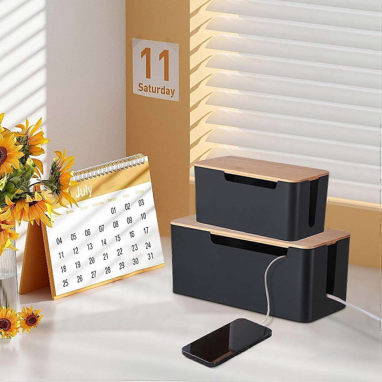 Cable Management Box - 2 Pack Cable Organizer Case with Cable Cut-Outs ...