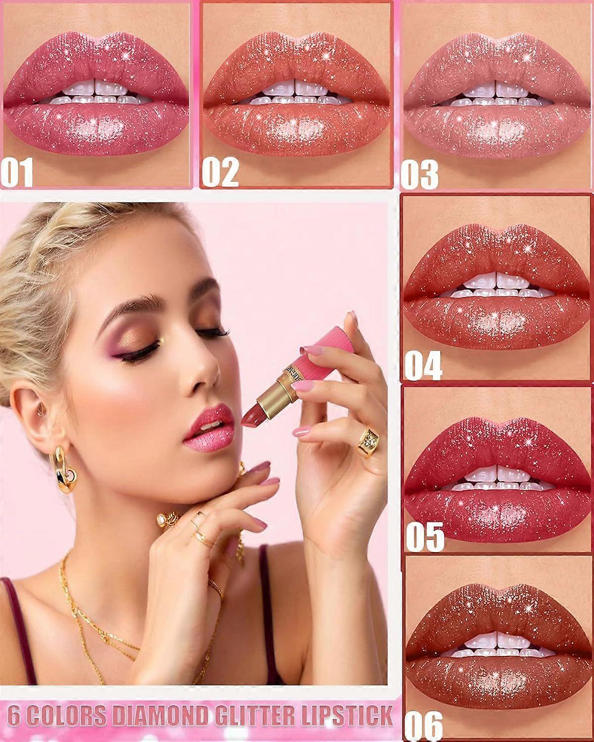 6pcs Sparkling Glitter Lipstick Set, Long Lasting Shimmer Metallic ...
