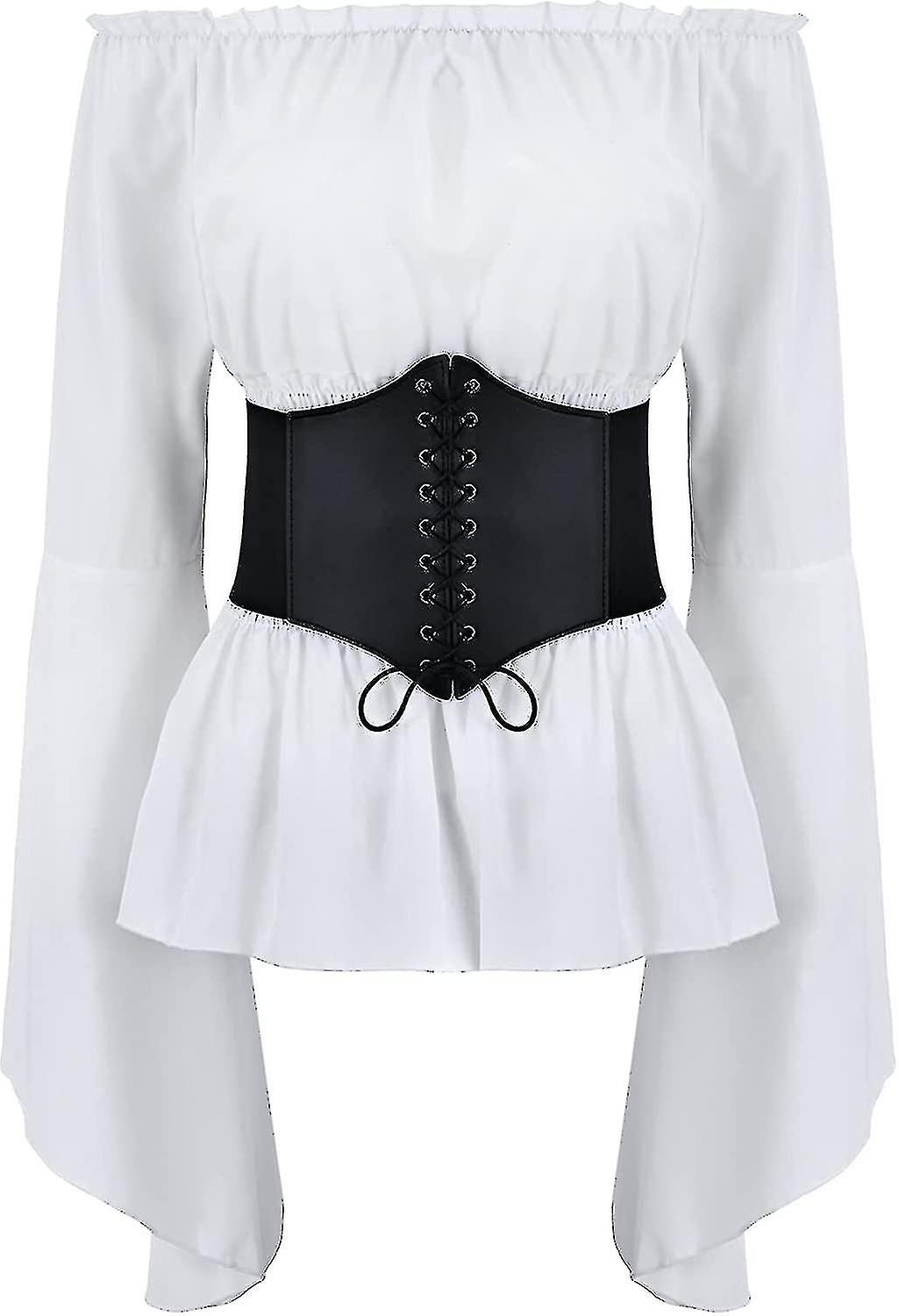 Womens Renaissance Blouse Tops Corset Waist Belt Medieval Victorian Off ...