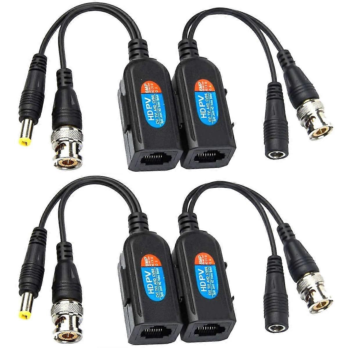 4 Pcs Balun Hd Cat5 Rj45 To Bnc Passive Video Baluns Transceiver With ...