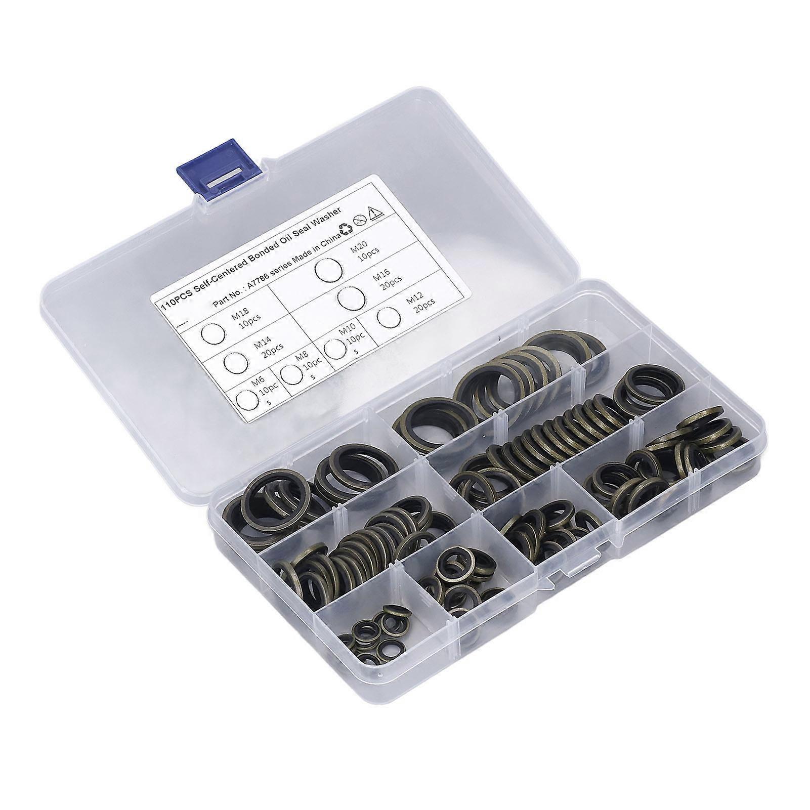 110 Pcs Oil Seal Washer M6 M8 M10 M12 M14 M16 M18 M20 Rubber Bonded ...