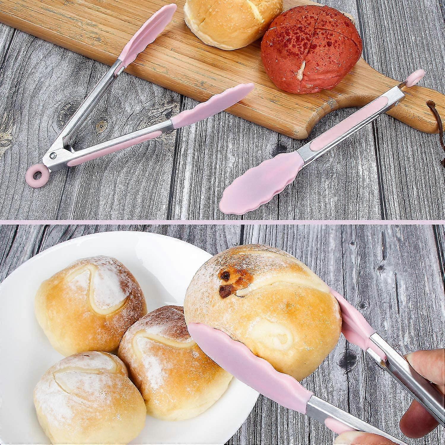 Silicone Serving Tongs 21cm Set Of 3 - Pink Steak Tongs Grill Tongs ...