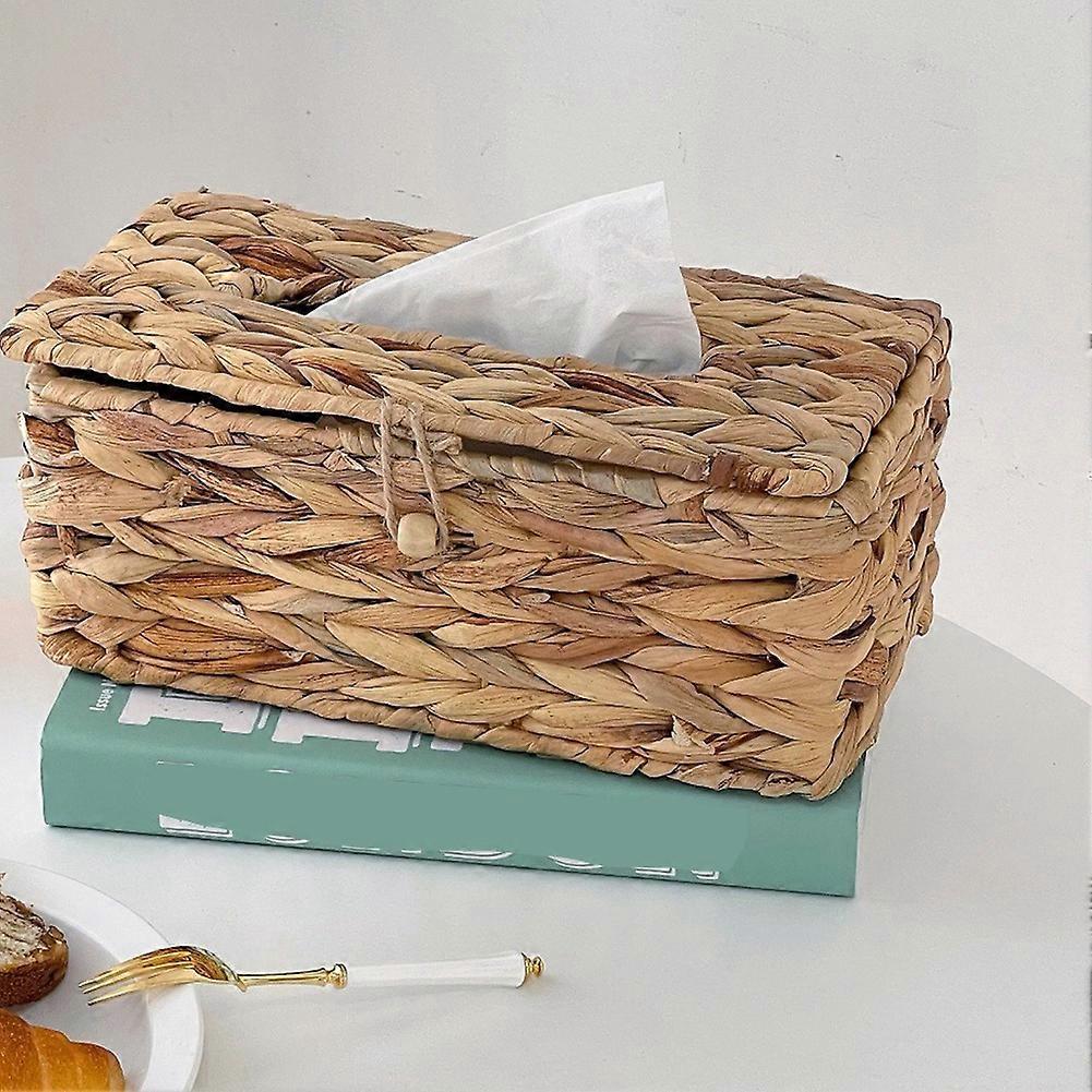 Ins Water Hyacinth Woven Tissue Box Rattan Woven Lid Sanitary Paper Box ...