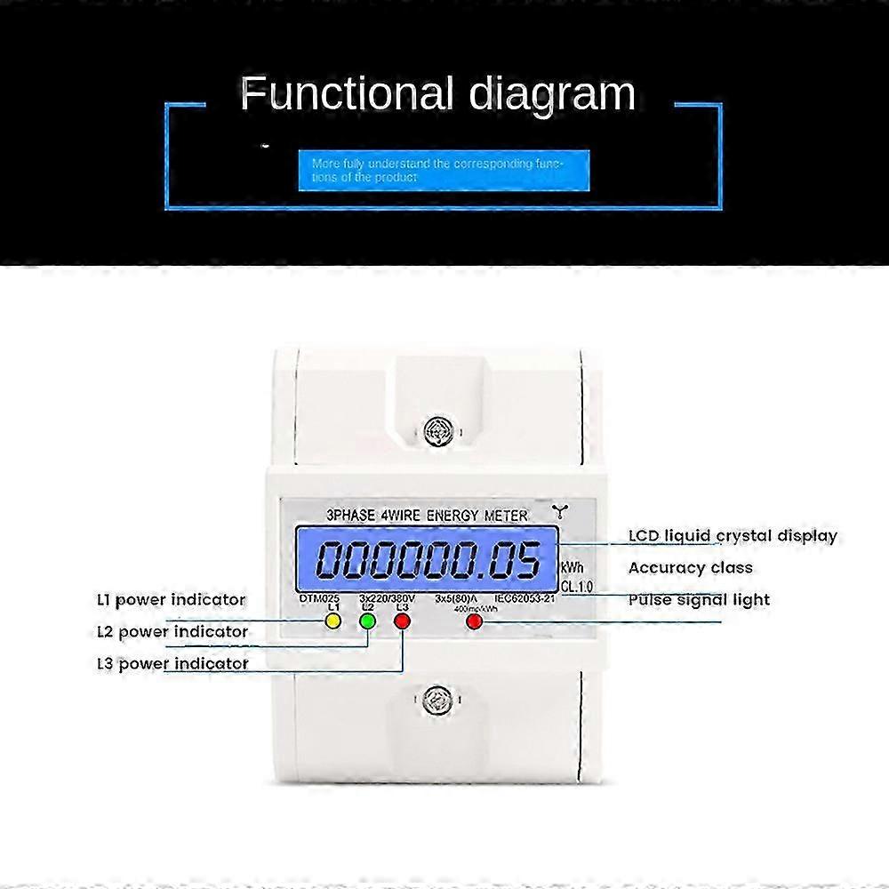 Din Rail 3 Phase 4 Wire Electronic Watt KWh 5-80A 380V LCD Backlight Energy Meter | Fruugo UK