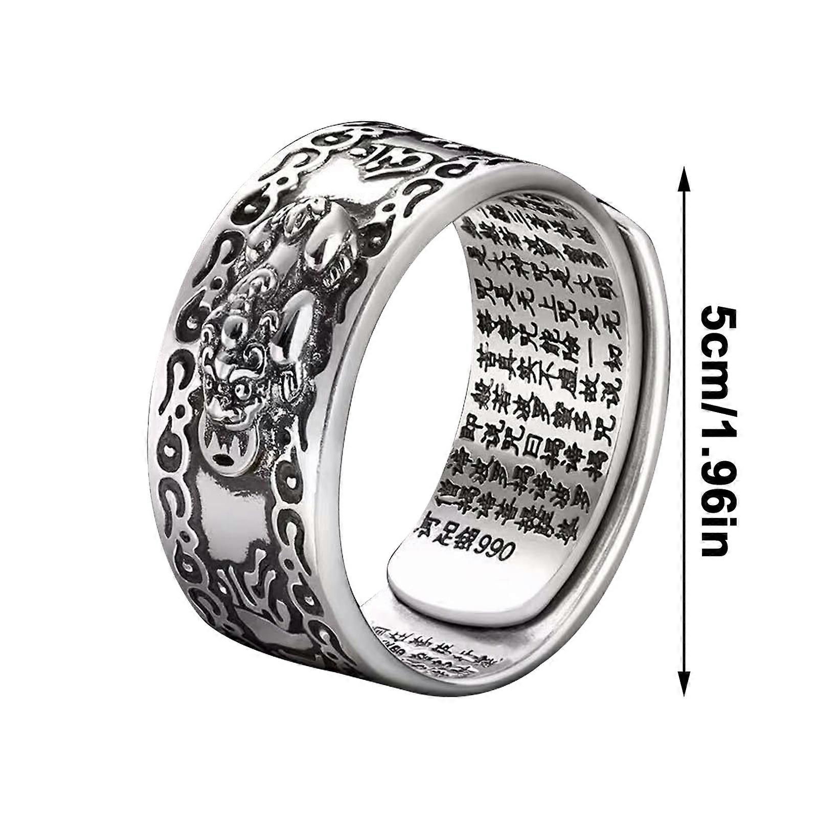 Retro Heart Sutra Adjustable Ring Health Amulet Adjustable Lucky Ring ...