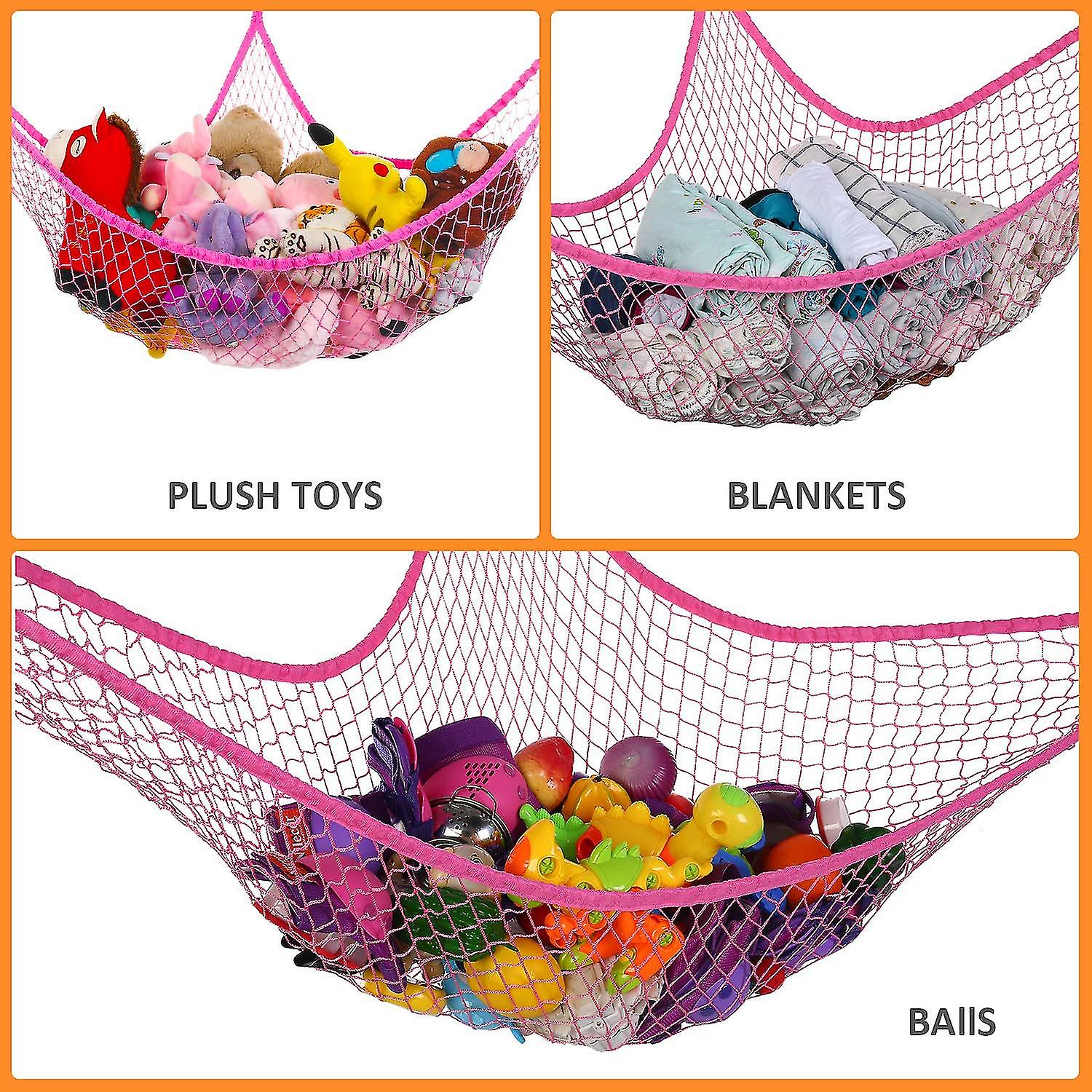 Jumbo Toy Hammock Stuffed Animals Corner Net Large Hanging Net, Pink ...