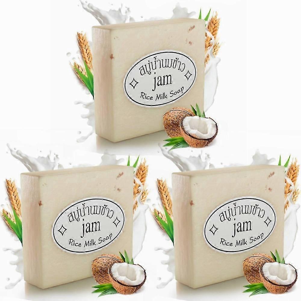 3pcs Handmade Rice Soap Thai Jasmine Rice Collagen Vitamin Skin Whitening Bathing Oil Control ...