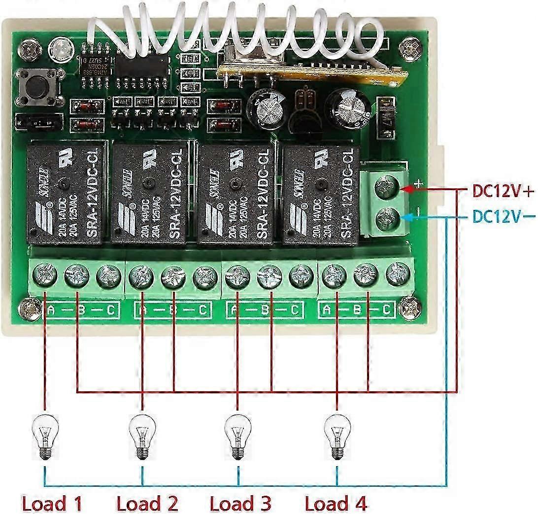 433MHZ Wireless DC 12V 4CH Channel Remote Control Long Distance RF ...