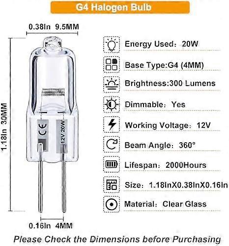 G4 Halogen Bulbs 20W,10 Pack G 4 Dimmable Warm White 2800K,Long Lasting ...