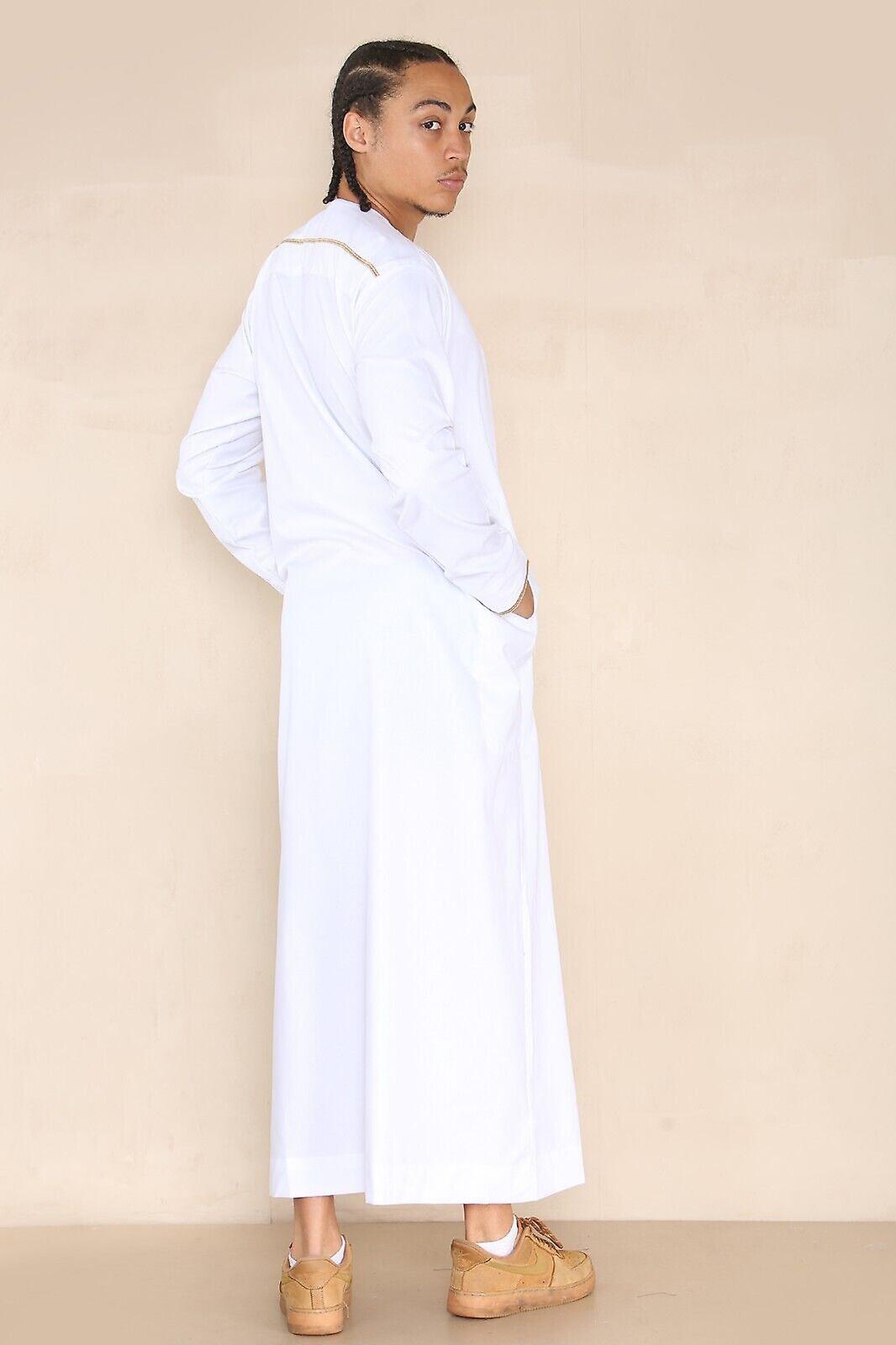 Men's Islamic White Jubba Robe Thobe Arab Eid Kaftan with Tassel ...
