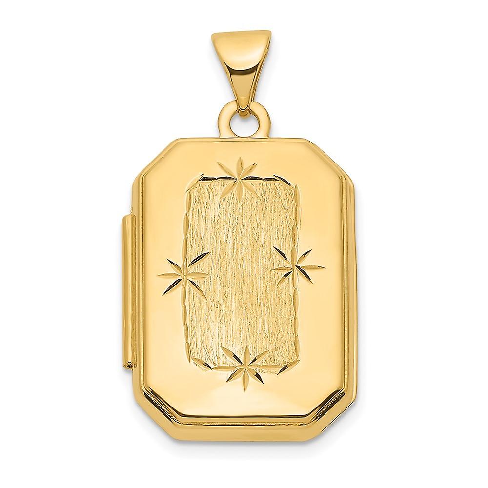14k Gold Sparkle Cut Brushed 20mm Rectangular Photo Locket Pendant ...