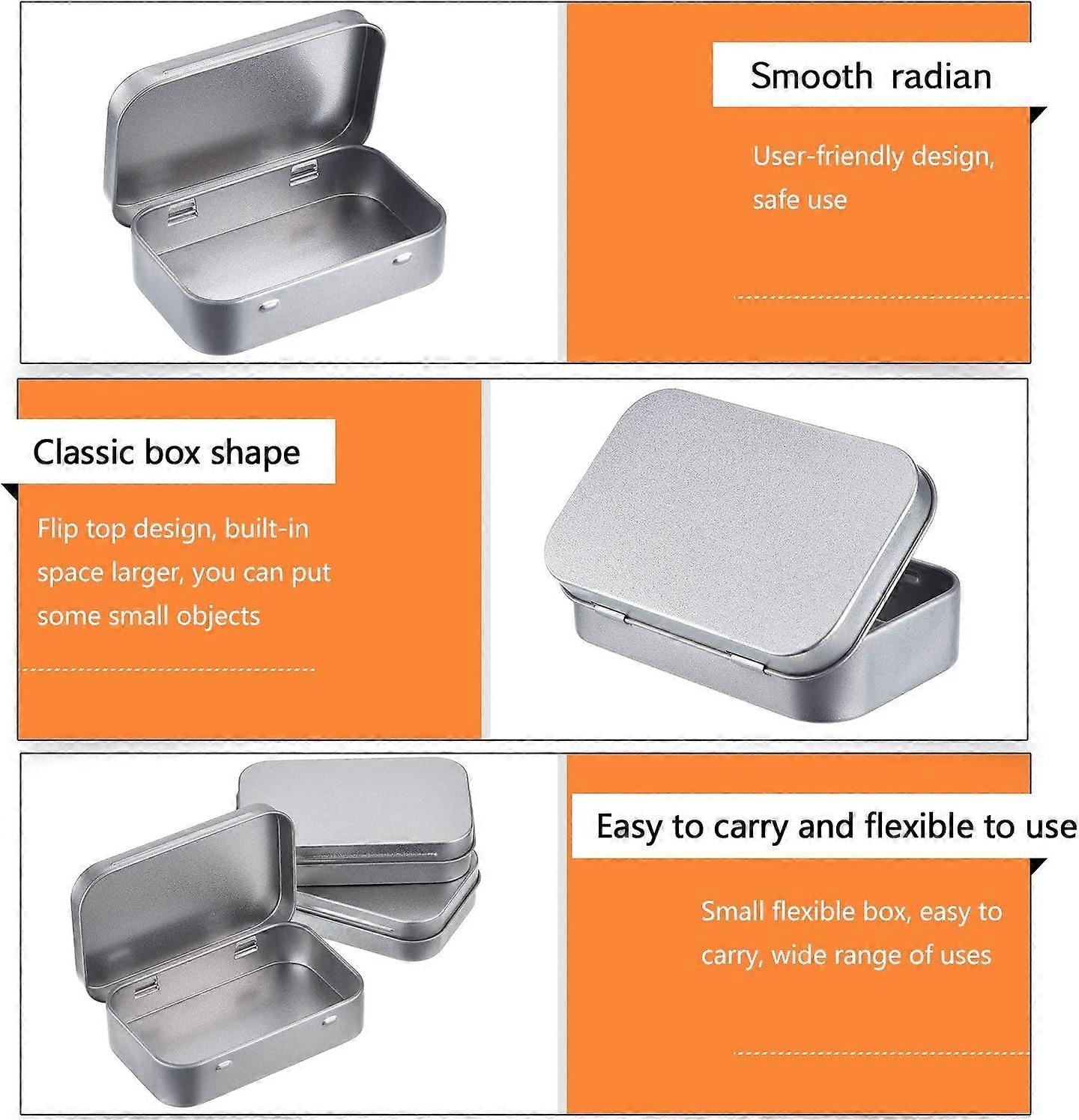 Set of 3 Empty Hinged Silver Metal Rectangular Boxes Storage Boxes Mini ...