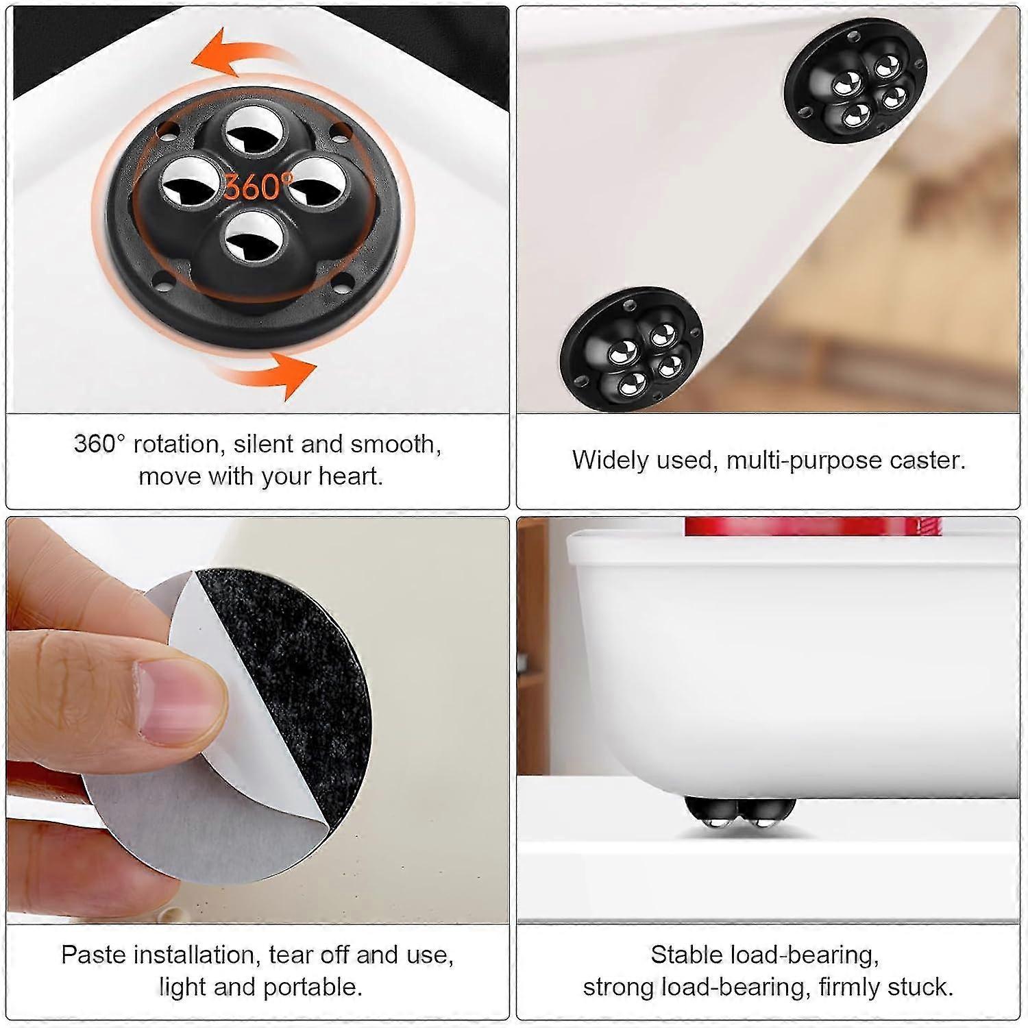 8 Pack Ball Rollers - 4 Rollers - Small Universal Self-Adhesive Wheels ...