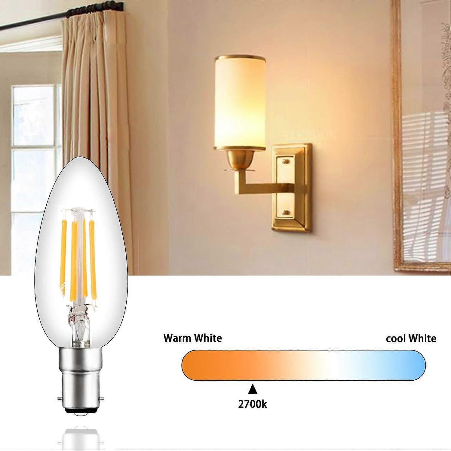 4W C35 B15 LED Filament Bulb Non Dimmable Candle Light Bulb 2700K Warm White Equivalent 40W ...