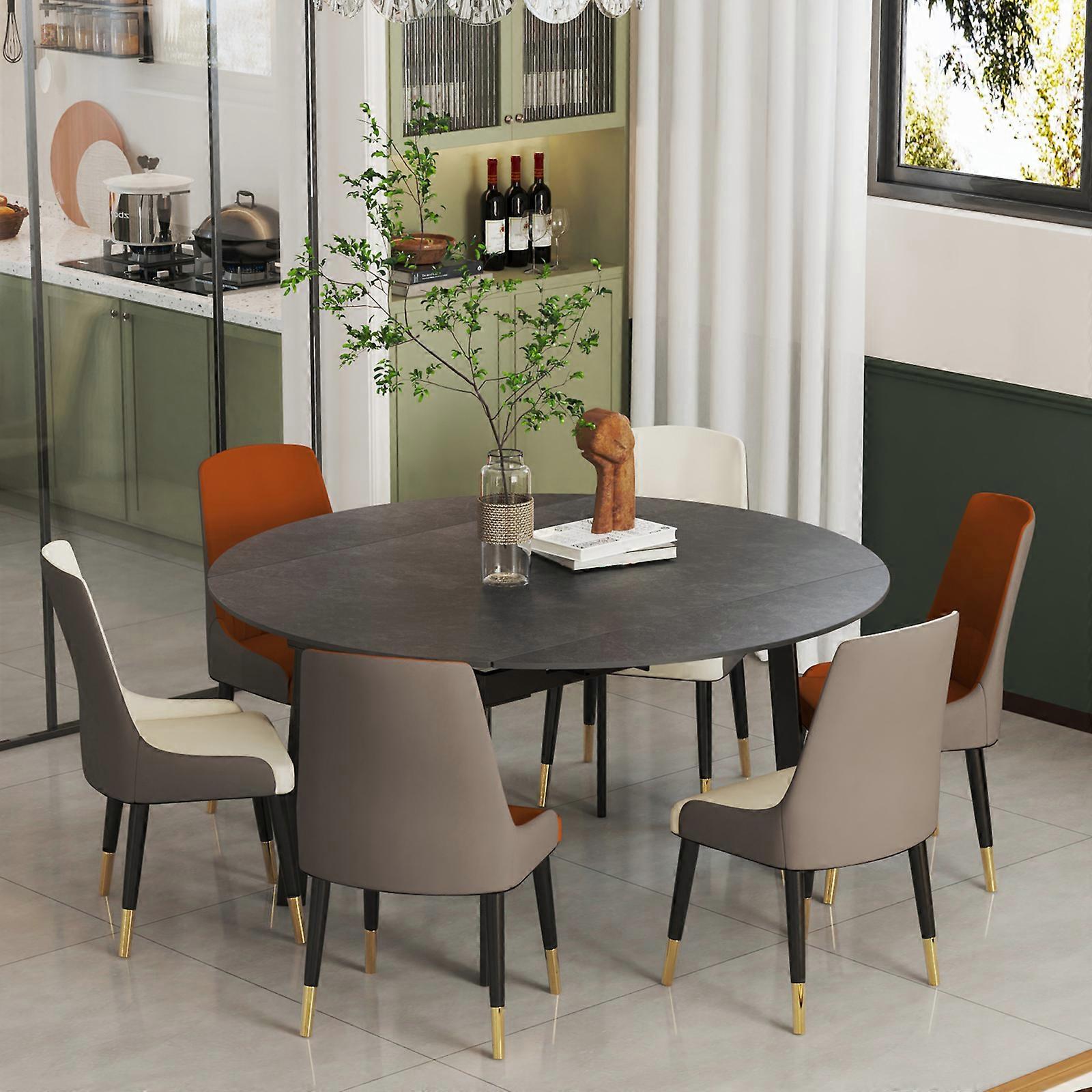 52 inch Round Slate Extendable Dining Table Retractable Leaf Restaurant ...