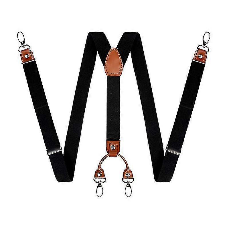 Mens Y-shaped Wide Heavy Duty Suspenders With 4 Metal Clips Adjustable ...