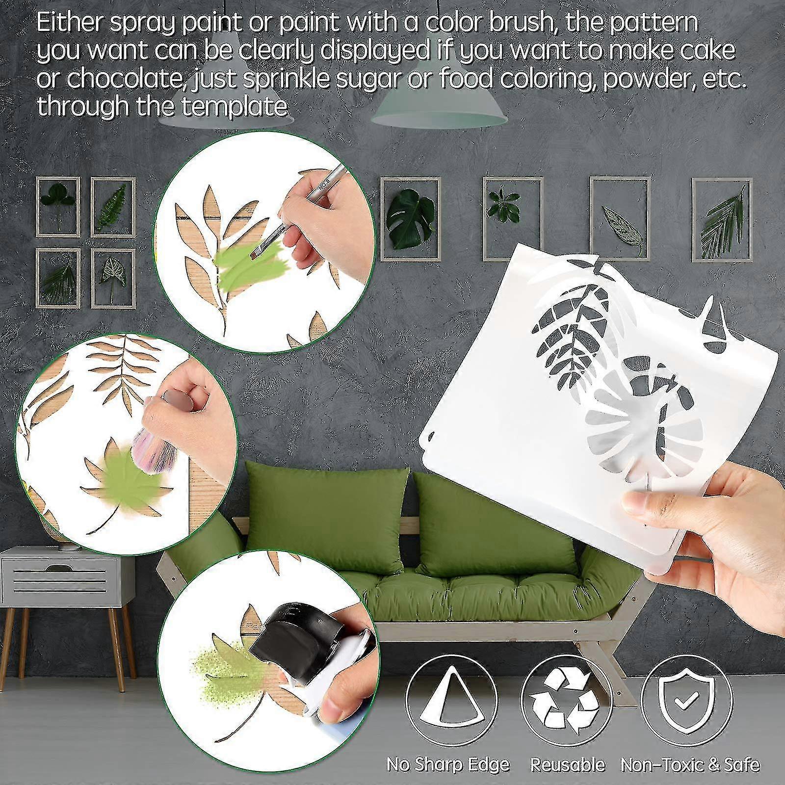 12 Pieces Tropical Leaf Stencils, Fern Leaf Monstera Palm Leaf Turtle Leaf Wall Stencil Template ...