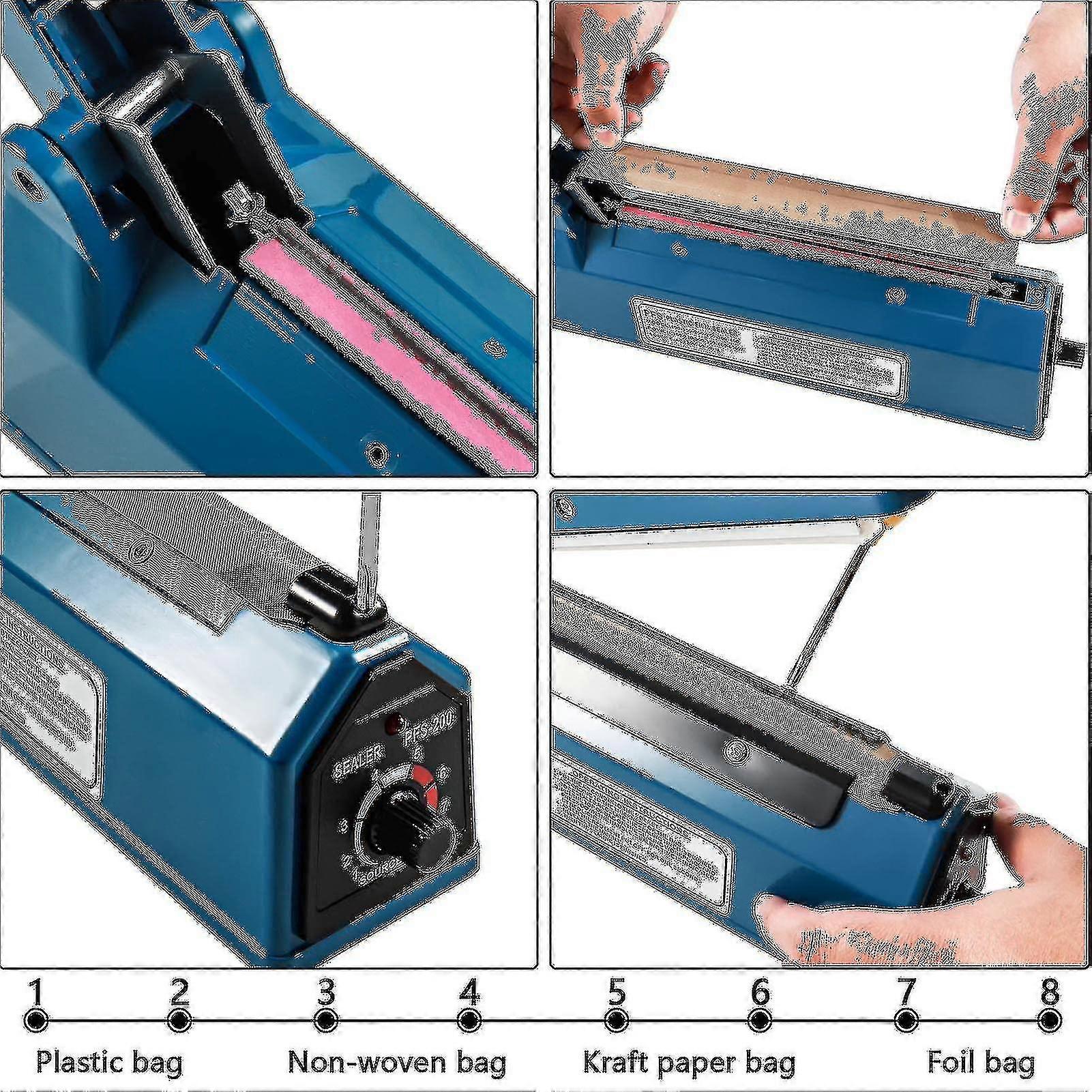 200mm Heat Sealer Plastic Bag Sealer Impulse Sealer Blue Vacuum Food ...