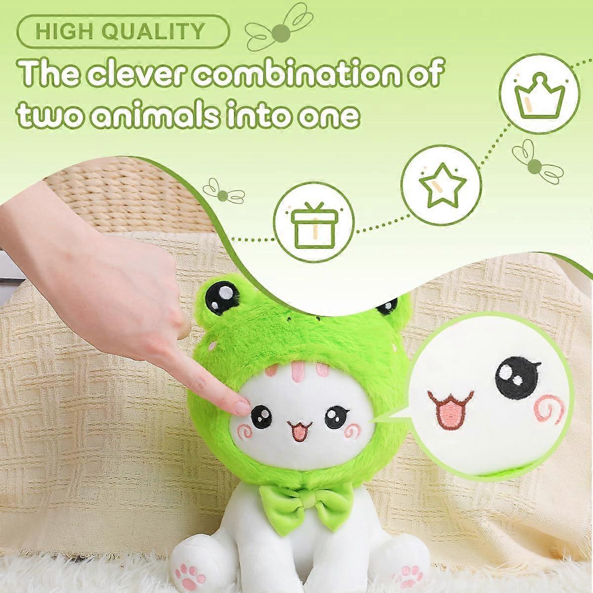 SBSG Cute Frog Cat Plush Toy 10" Kawaii Kitten Stuffed Animal, Cat ...