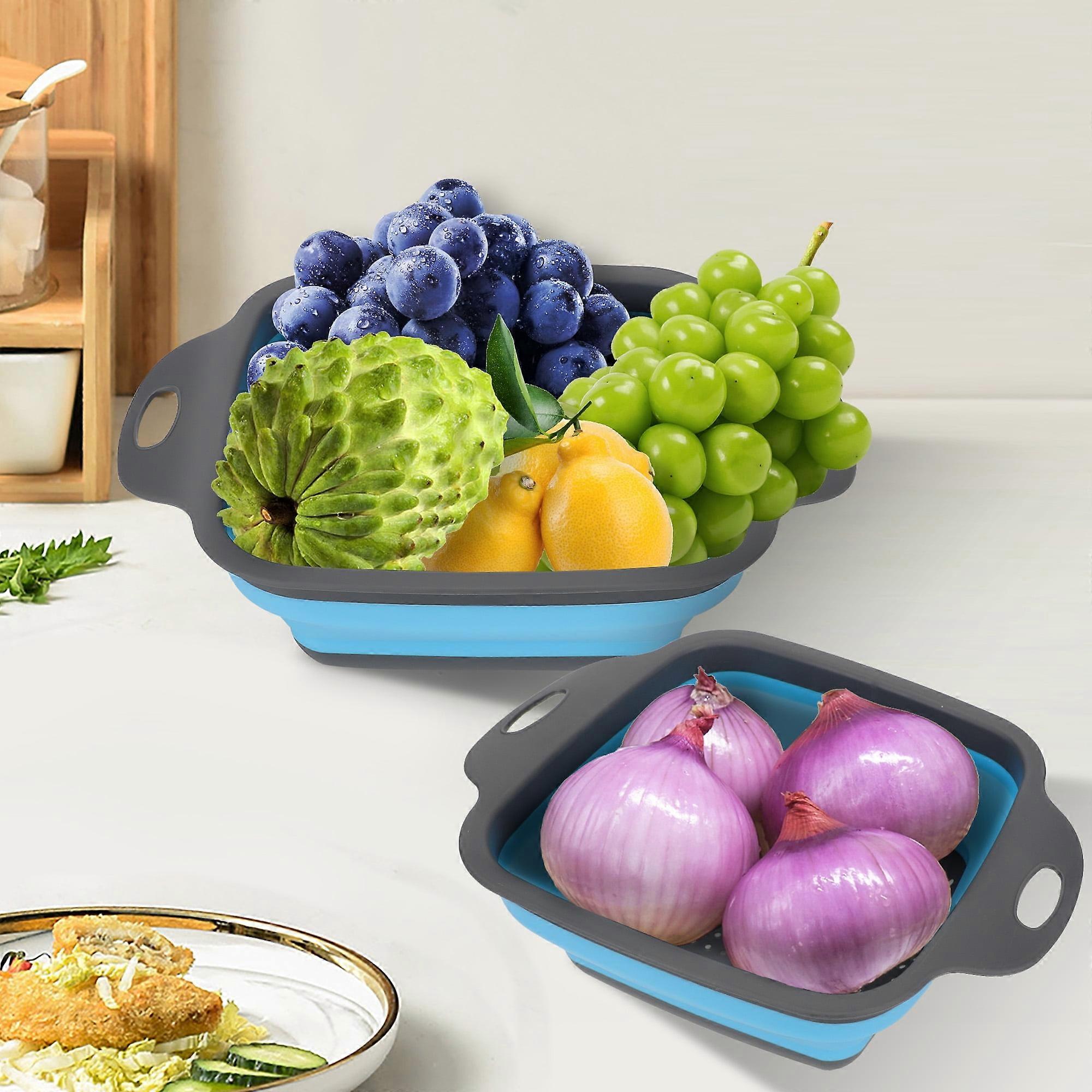 Set of 2 Silicone Folding Colanders (Large + Small) for Pasta and ...