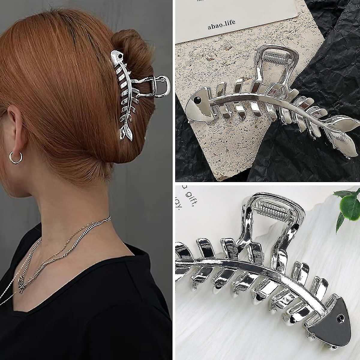 Gold Hair Clips Fish Bone Shape Hair Claw Clip Large Metal Hair Jaw ...