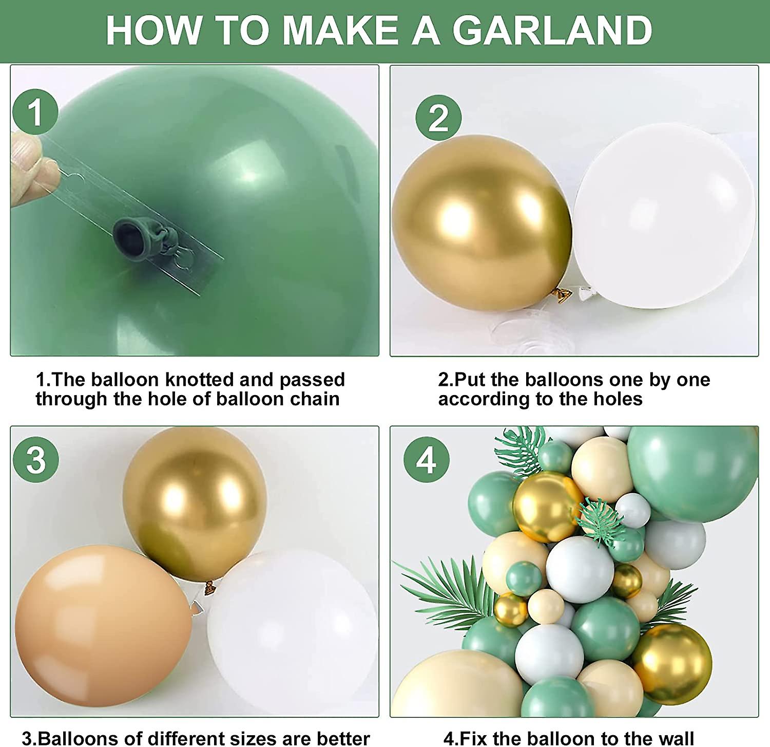 Sage Green Balloon Arch Kit, 100 Pcs Green Gold Balloon Garland Kit ...